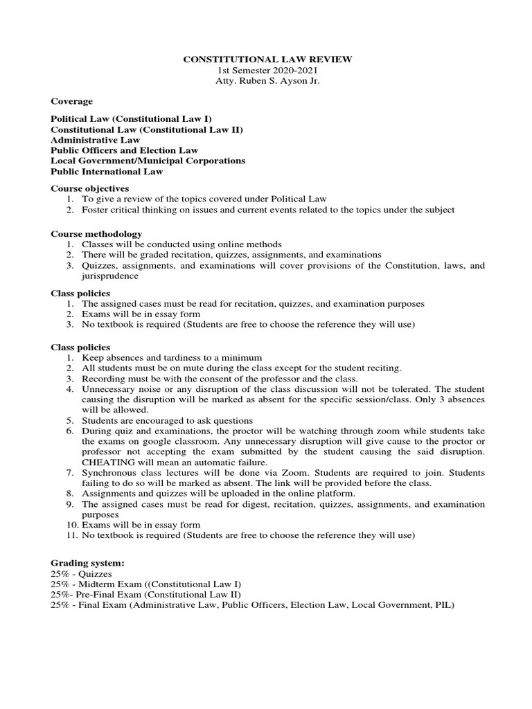 Constitutional Law Review Outline 2020-2021 Online | PDF ...