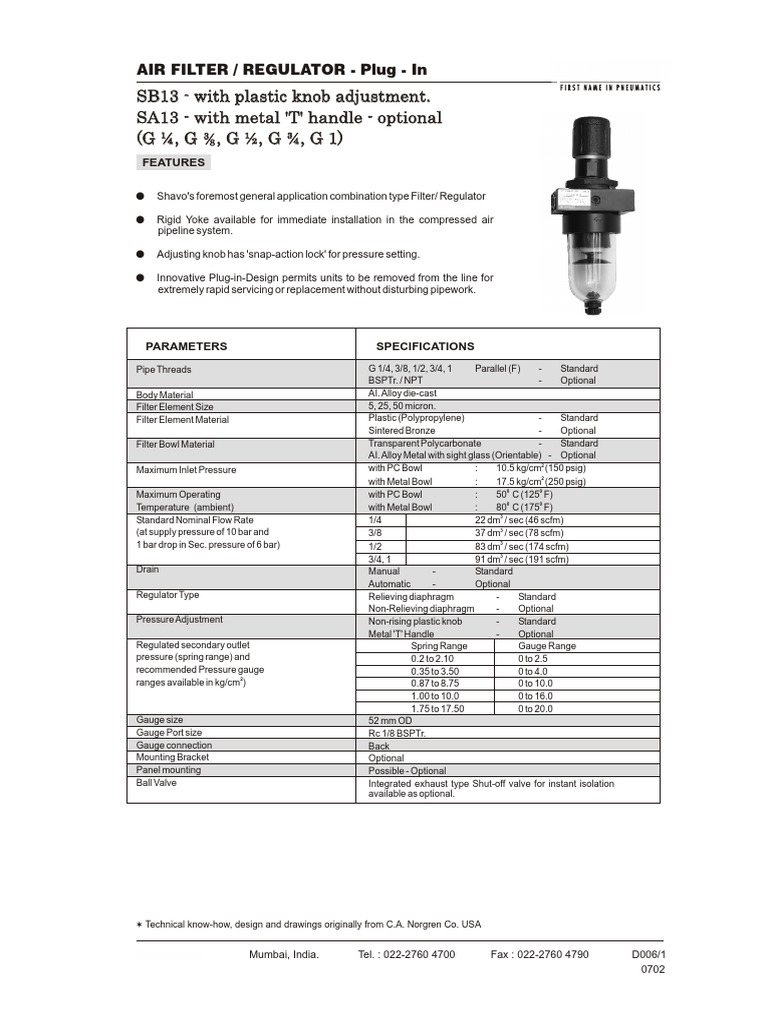 SB13 - With Plastic Knob Adjustment. SA13 - With Metal 'T' Handle ...