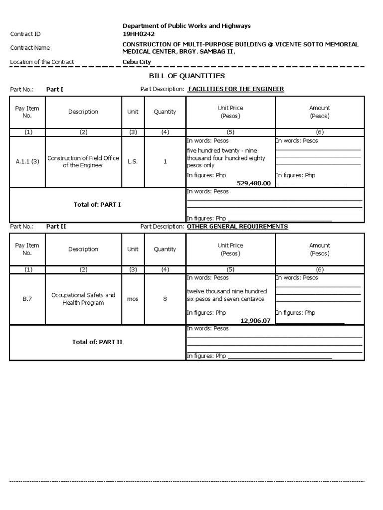 Bill of Quantities | PDF | Architectural Elements | Structural Engineering