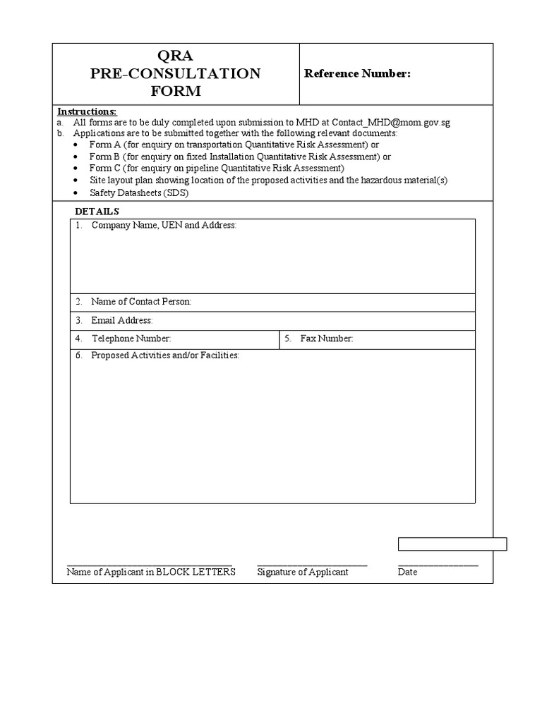 QRA Pre-Consultation Form: Instructions | PDF | Pipeline Transport ...