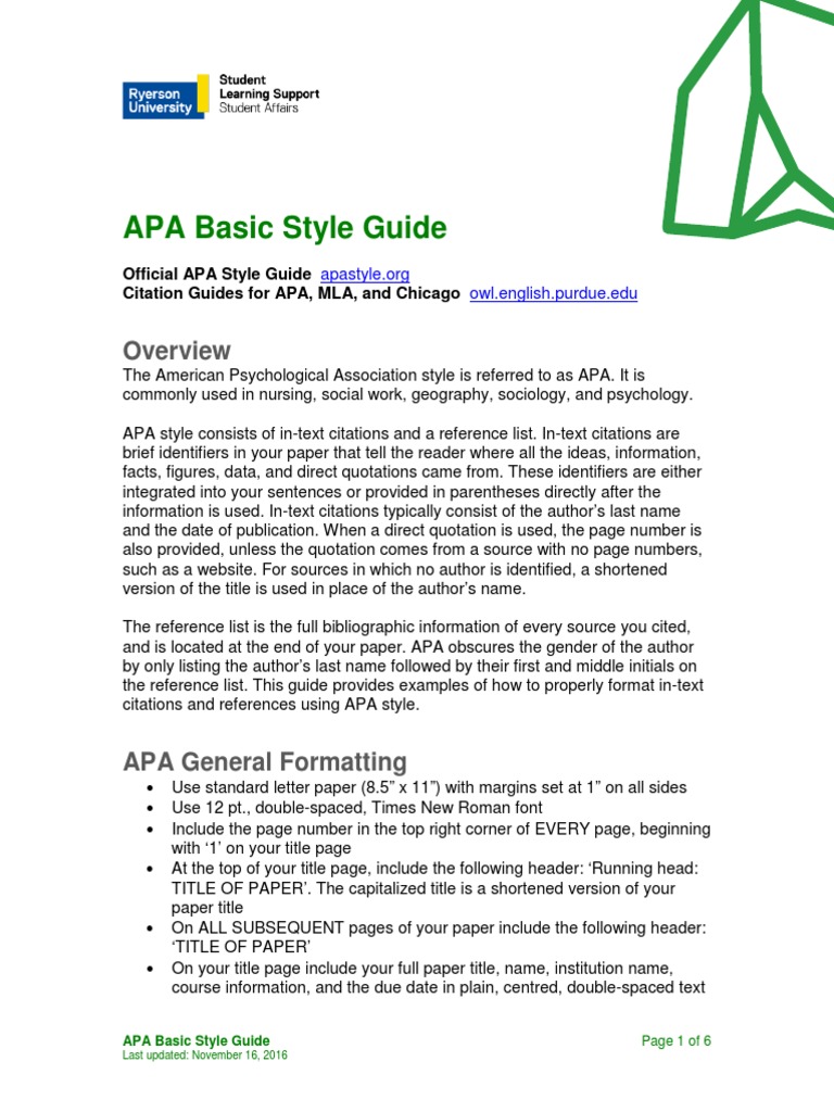 APA Basic Style Guide | PDF | Citation | Apa Style