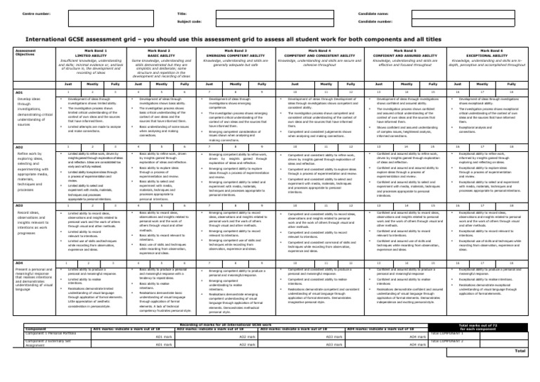 International GCSE Art and Design Assessment Grid | PDF | Experiment ...