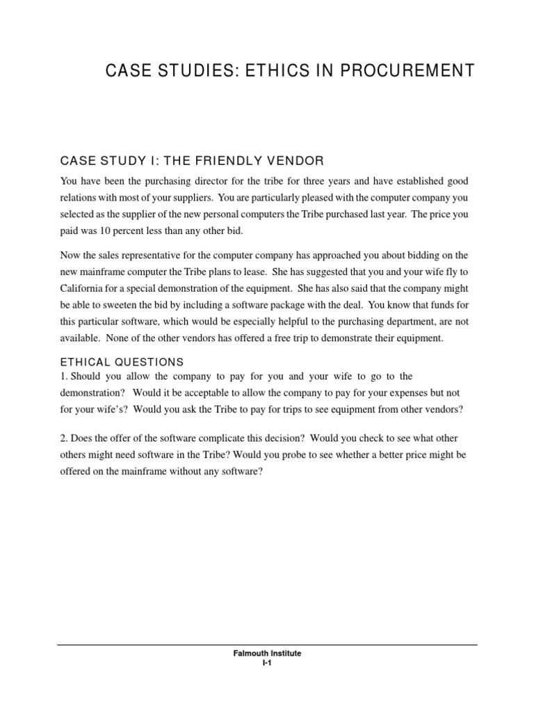 Procurement Ethics Case Studies | PDF | Business | Economies
