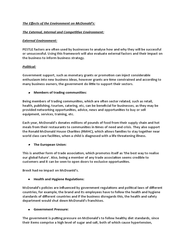McDonald's External Environment Factors | PDF | Fast Food Restaurants ...