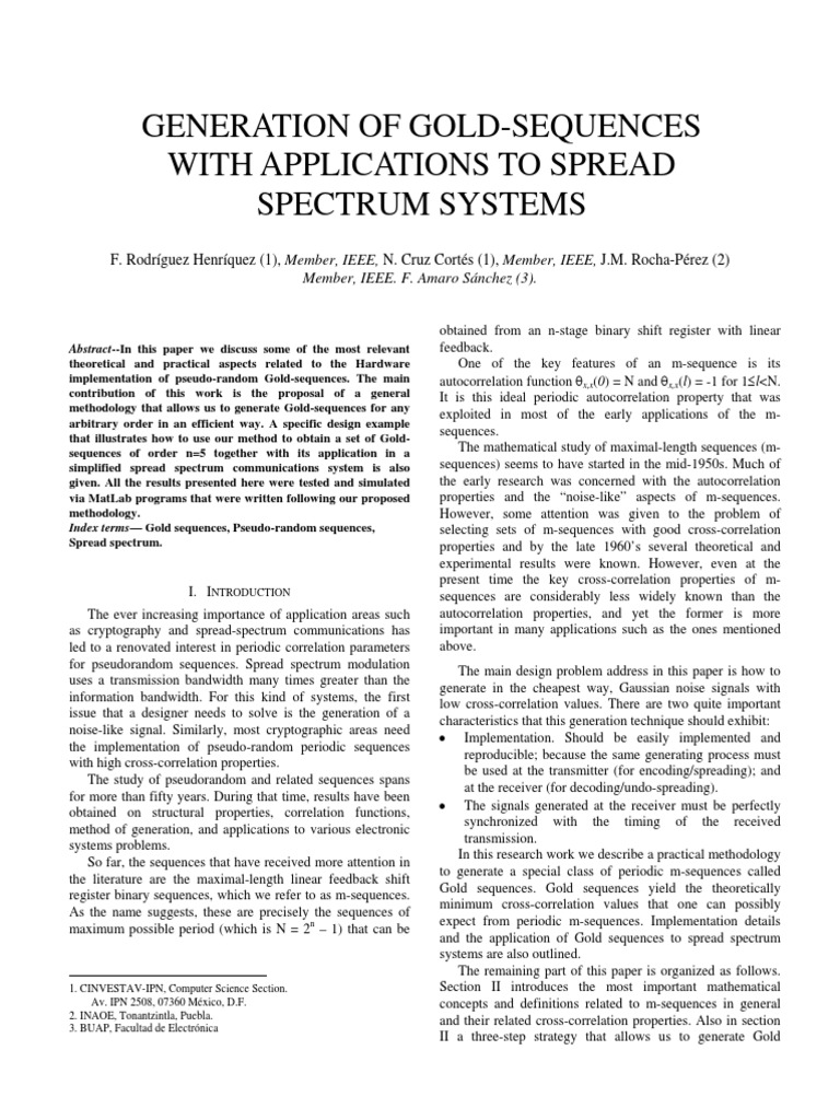 Generation of Gold-Sequences With Applications To Spread Spectrum ...