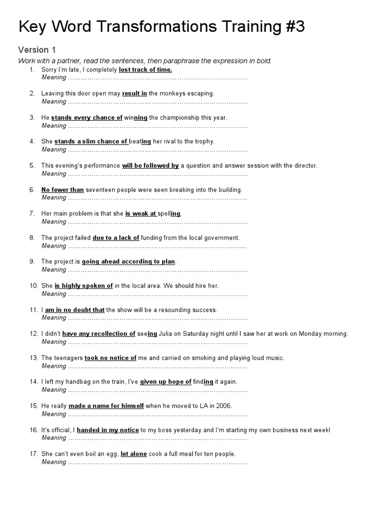 Key Word Transformations Training 3 | PDF