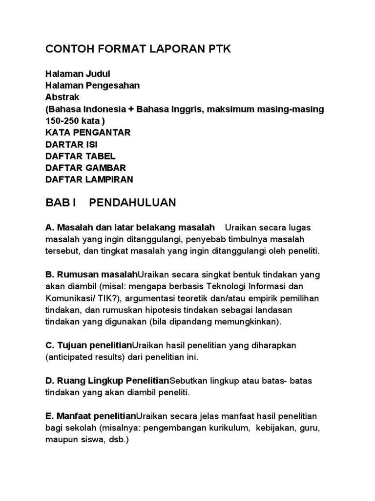 Contoh Format Laporan PTK | PDF