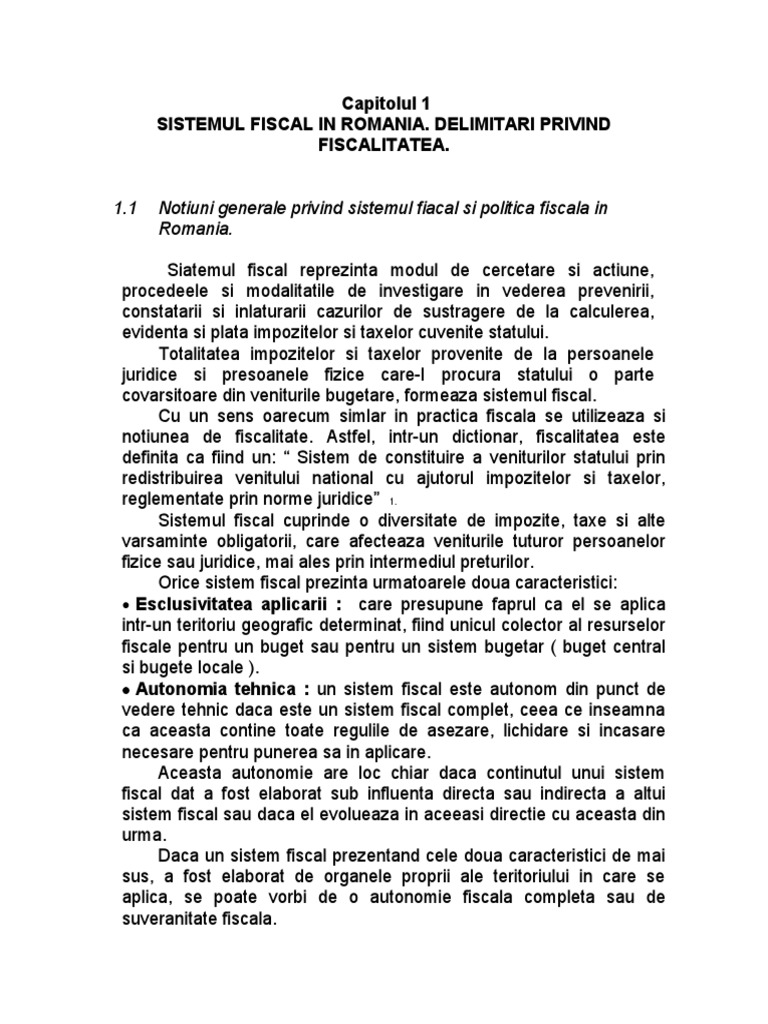 Sistemul fiscal in Romania