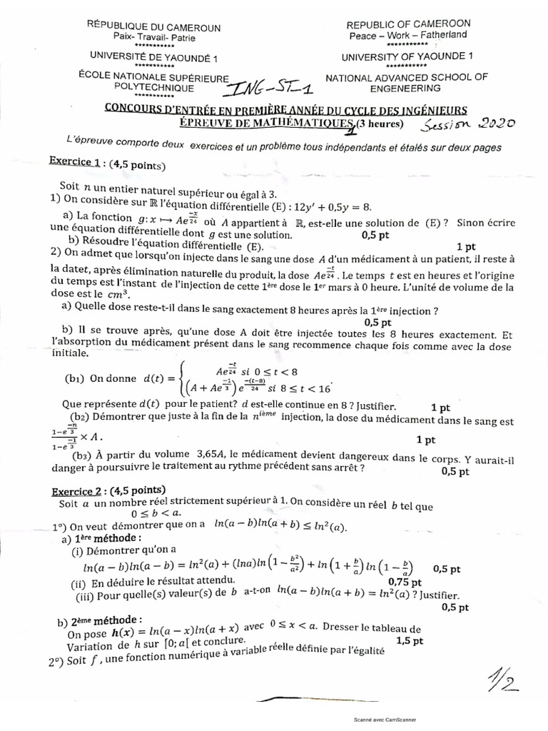 Enspy 2020 - Épreuves | PDF