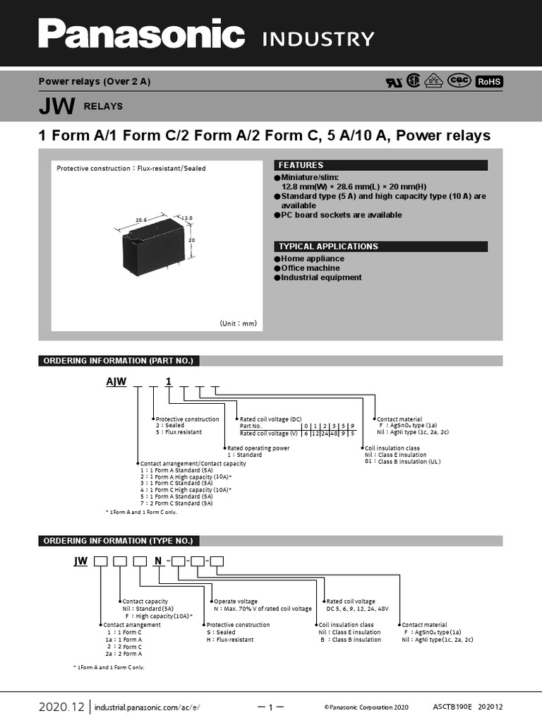 1 Form A/1 Form C/2 Form A/2 Form C, 5 A/10 A, Power Relays | PDF ...