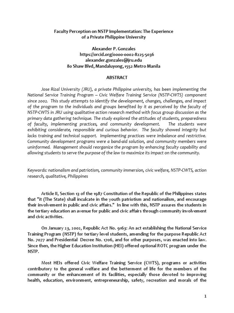 NSTP Research Journal | PDF | Focus Group | Community
