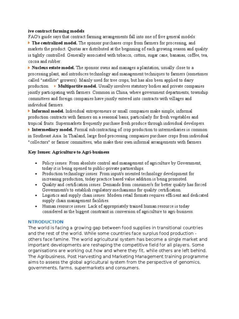 Ive Contract Farming Models | PDF | Agriculture | Supply Chain