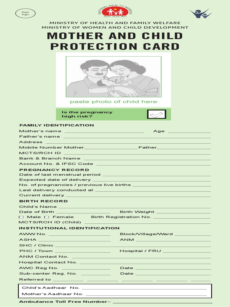Mother and Child Protection Card: Paste Photo of Child Here | PDF ...
