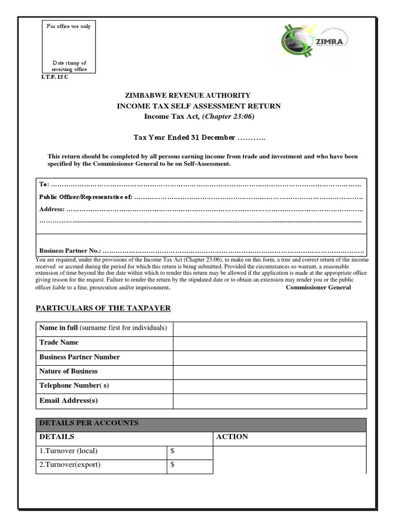 ITF 12C Income Tax Self Assessment Return | PDF | Net Income | Taxes