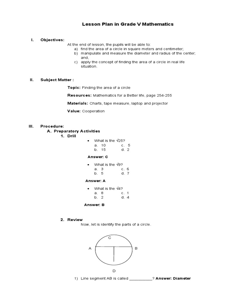Finding the Area of a Circle Lesson Plan | PDF | Area | Elementary ...