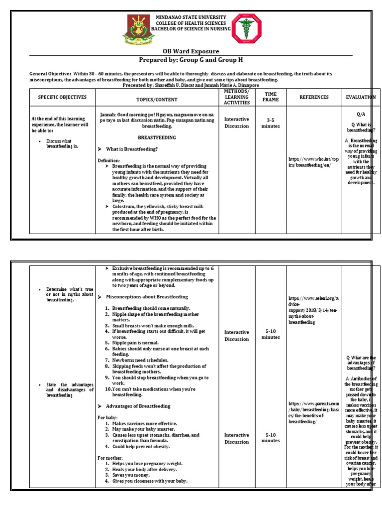 OB Ward Exposure Prepared By: Group G and Group H | PDF | Breastfeeding ...