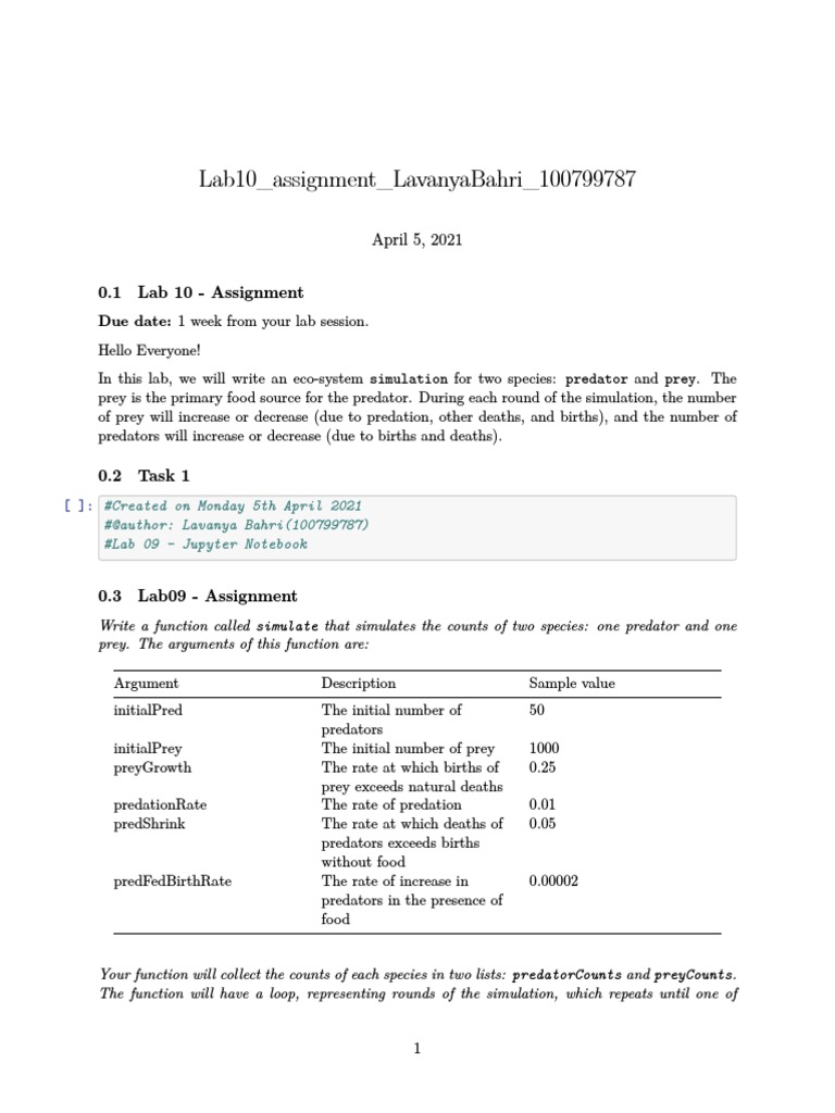Lab10 Assignment LavanyaBahri 100799787 | PDF | Predation | Software Development
