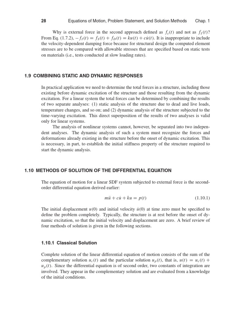1.9 Combining Static and Dynamic Responses: Equations of Motion ...