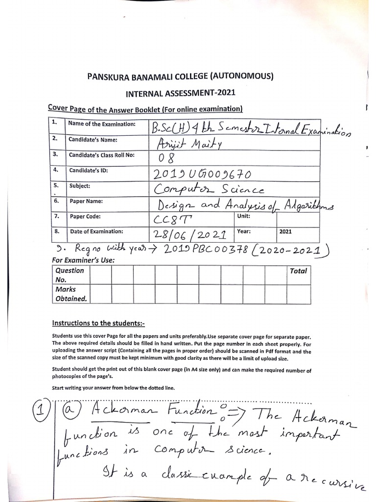 Design And Analysis Of Algorithm Answer Sheet Pdf 
