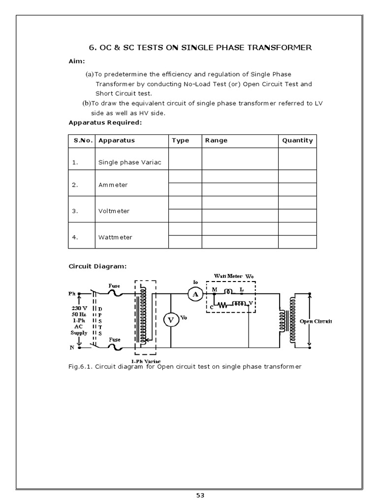 6.OC and SC Test On Single Phase Transformer | PDF | Transformer ...
