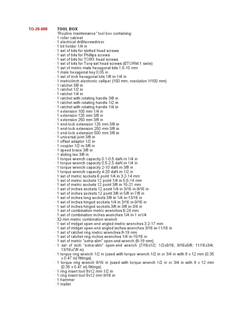 Falcon Tool Box TO-20-008 Contents | PDF | Metalworking | Tools