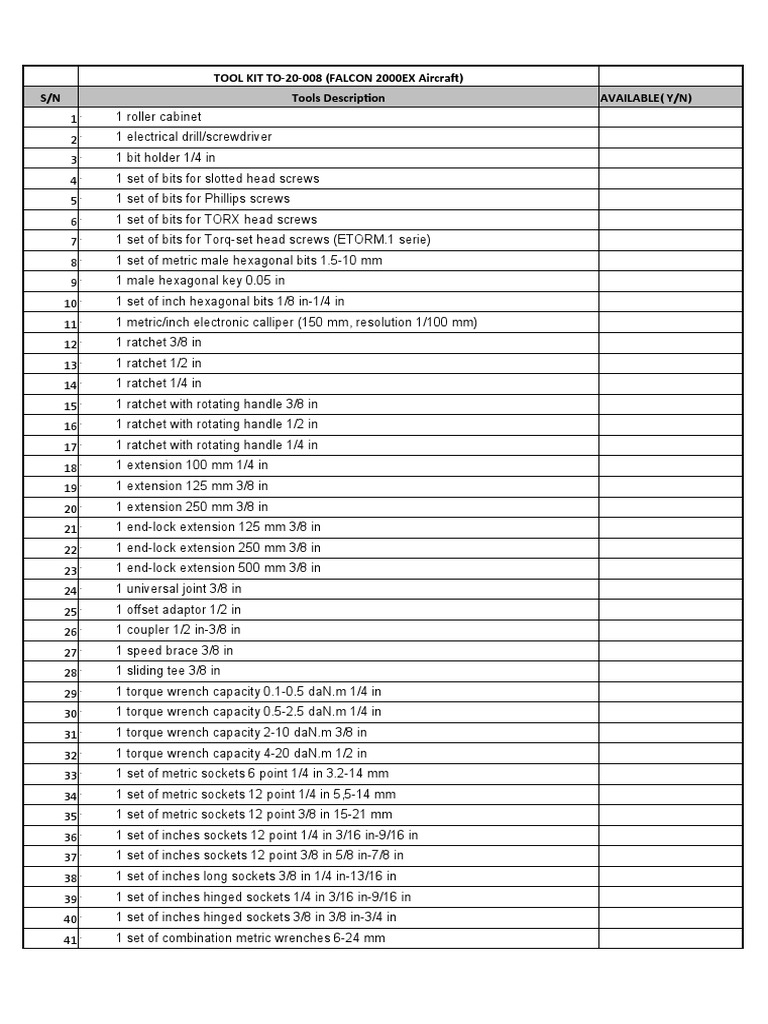 Falcon Tool Box To-20-008 List | PDF | Tools | Manufactured Goods
