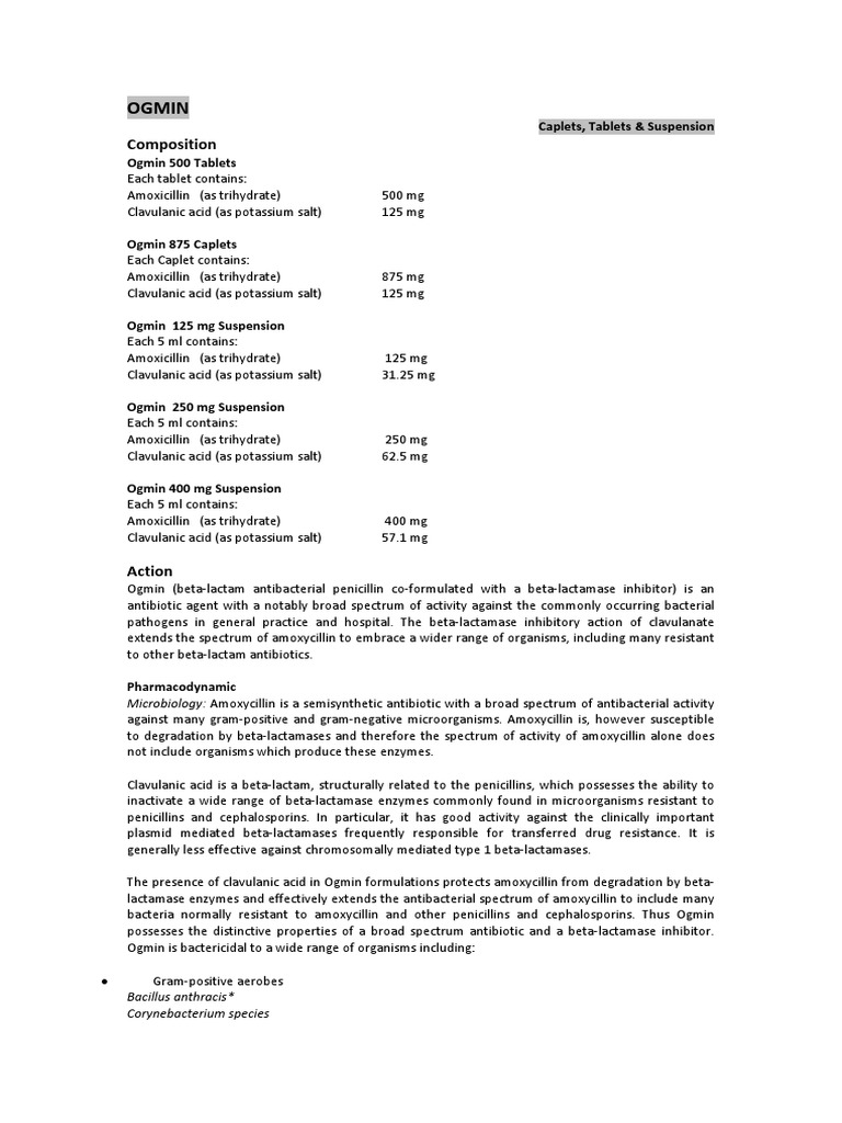 Ogmin: Amoxicillin & Clavulanic Acid Antibiotic | PDF | Beta Lactamase ...