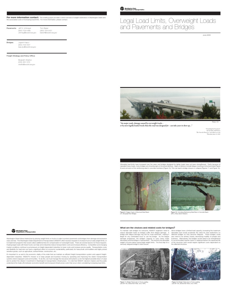 Legal Load Limits, Overweight Loads and Pavements and Bridges | PDF ...