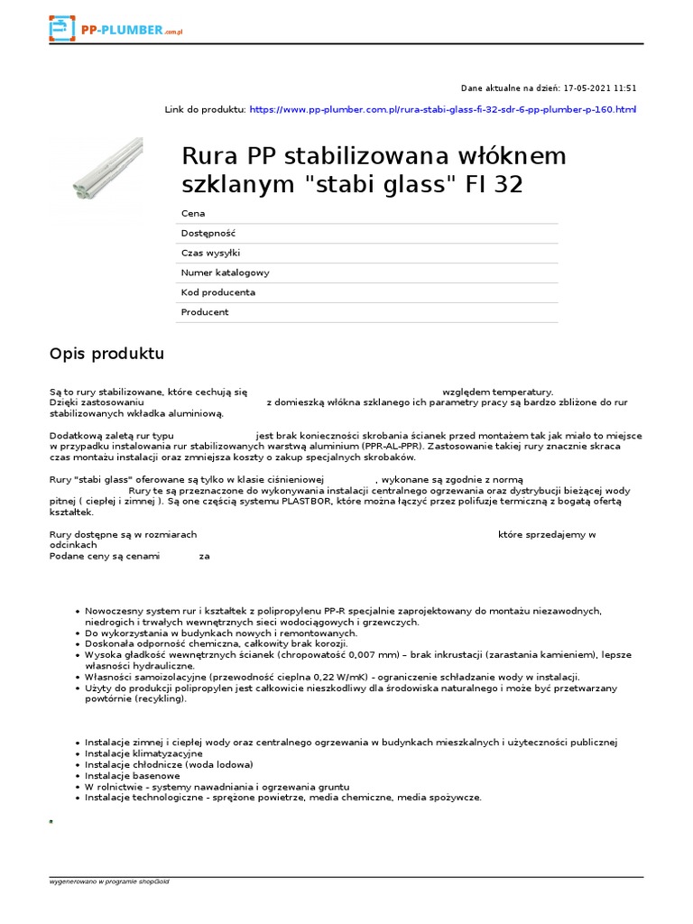 Rura Stabi Glass Fi 32 SDR 6 PP Plumber | PDF