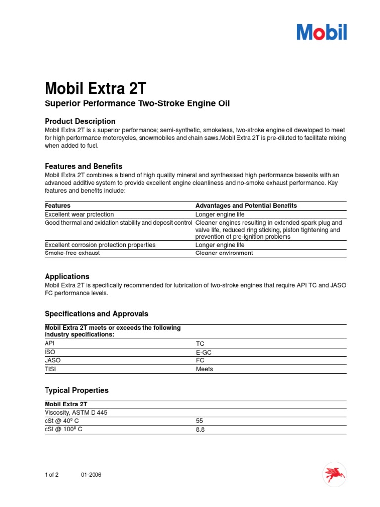 Mobil Extra 2T: Superior Performance Two-Stroke Engine Oil | PDF ...