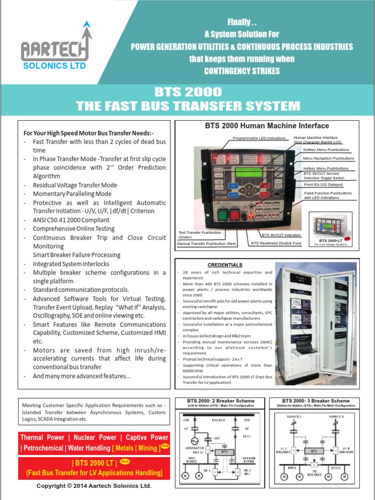 BTS 2000 The Fast Bus Transfer System: Solonics LTD | PDF | Electric ...