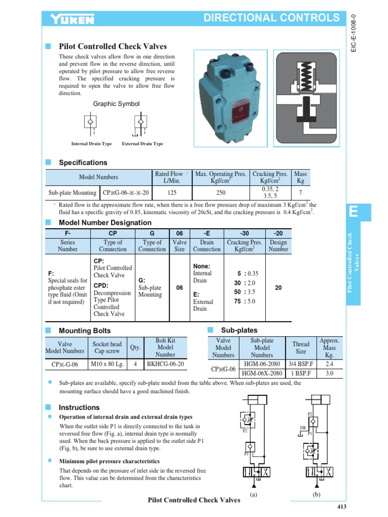 Pilot Operated Check Valve Catalogue | PDF | Valve | Gases