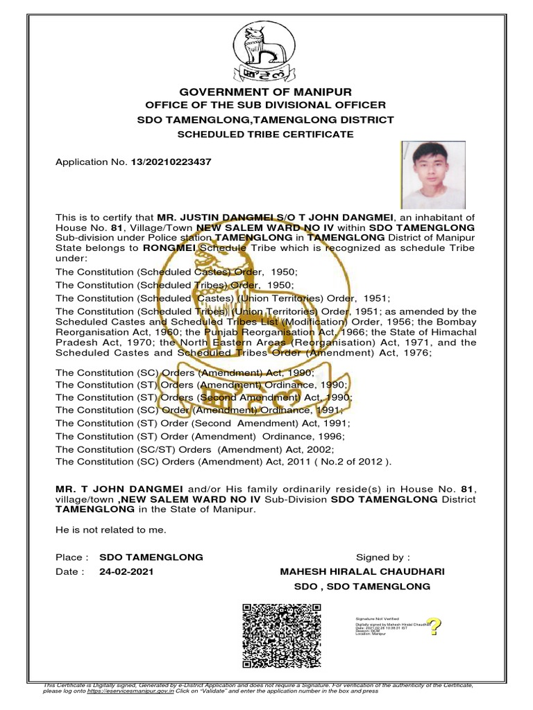 Government of Manipur: Office of The Sub Divisional Officer Sdo ...