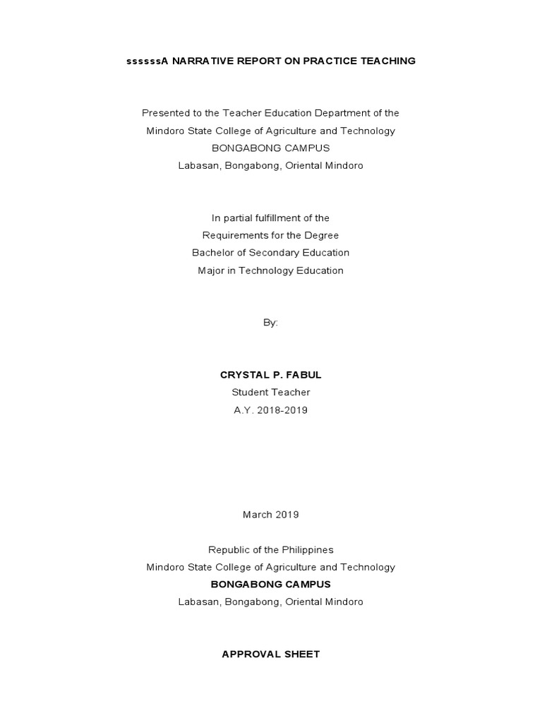 A Narrative Report On Practice Teaching | PDF | Lesson Plan | Teachers