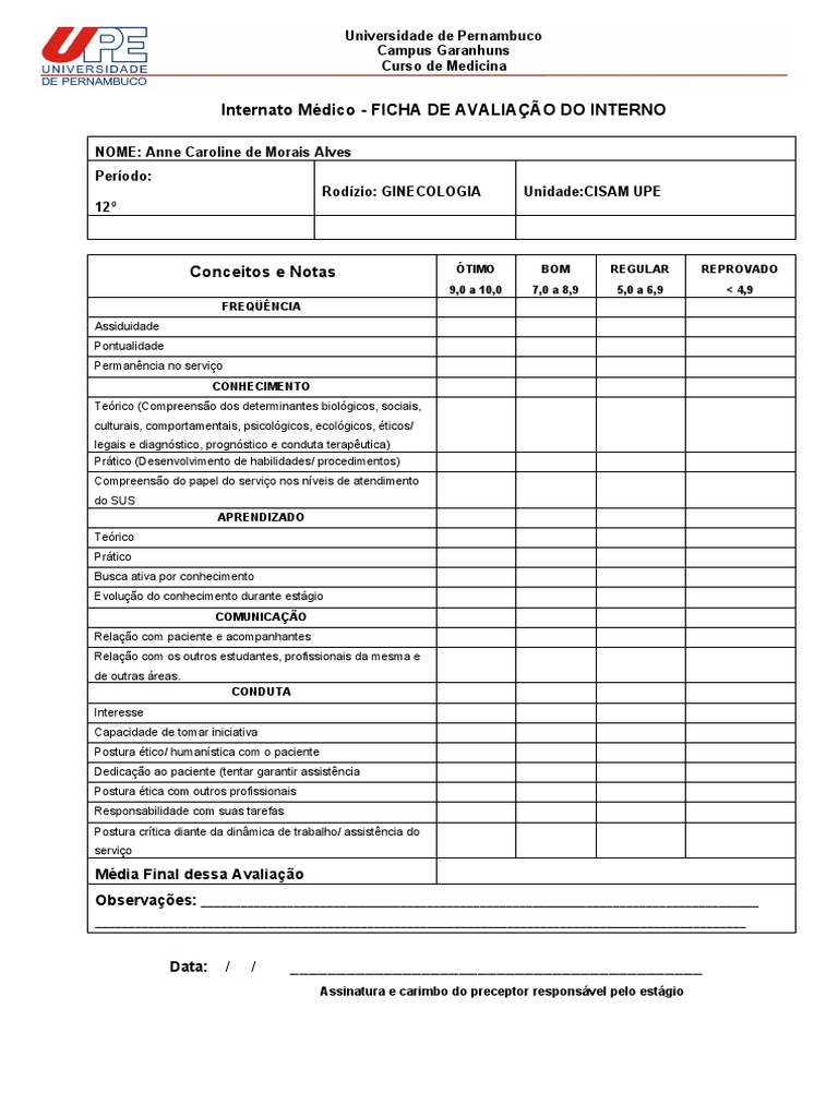 Ficha de Avaliação Modelo | PDF
