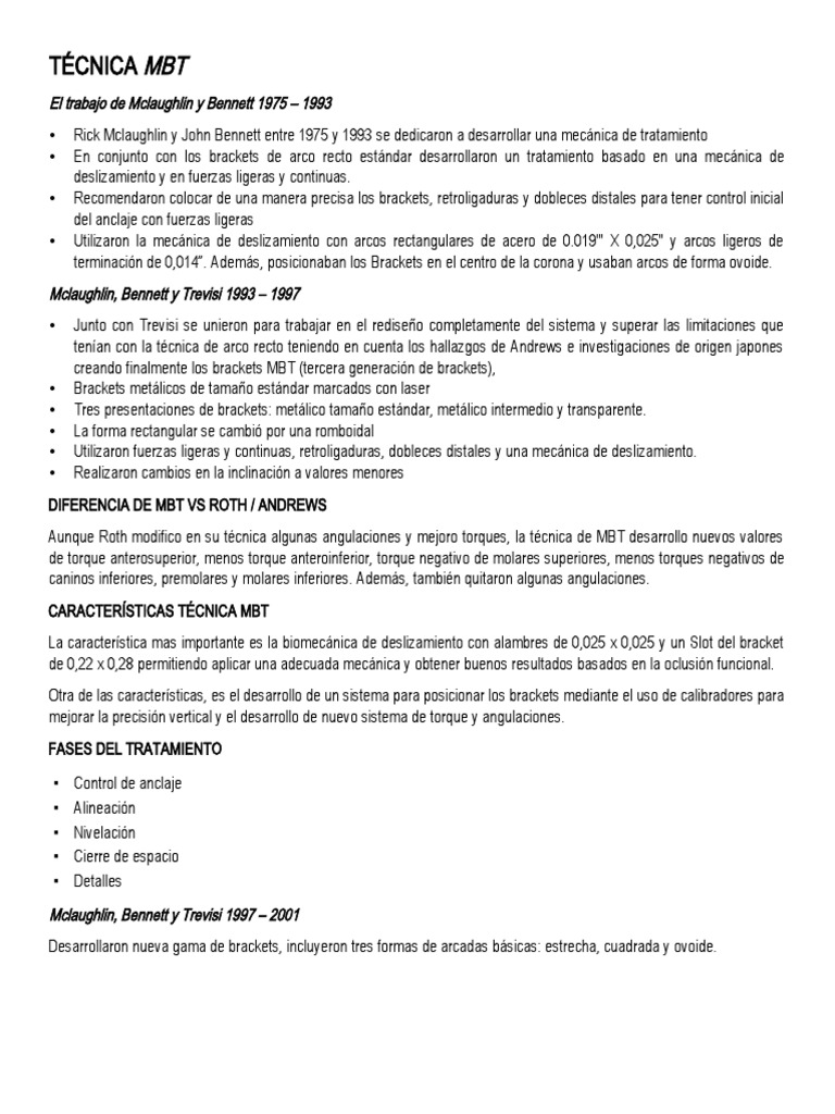 Resumen Técnica MBT | PDF | Odontología | Ramas de Odontología