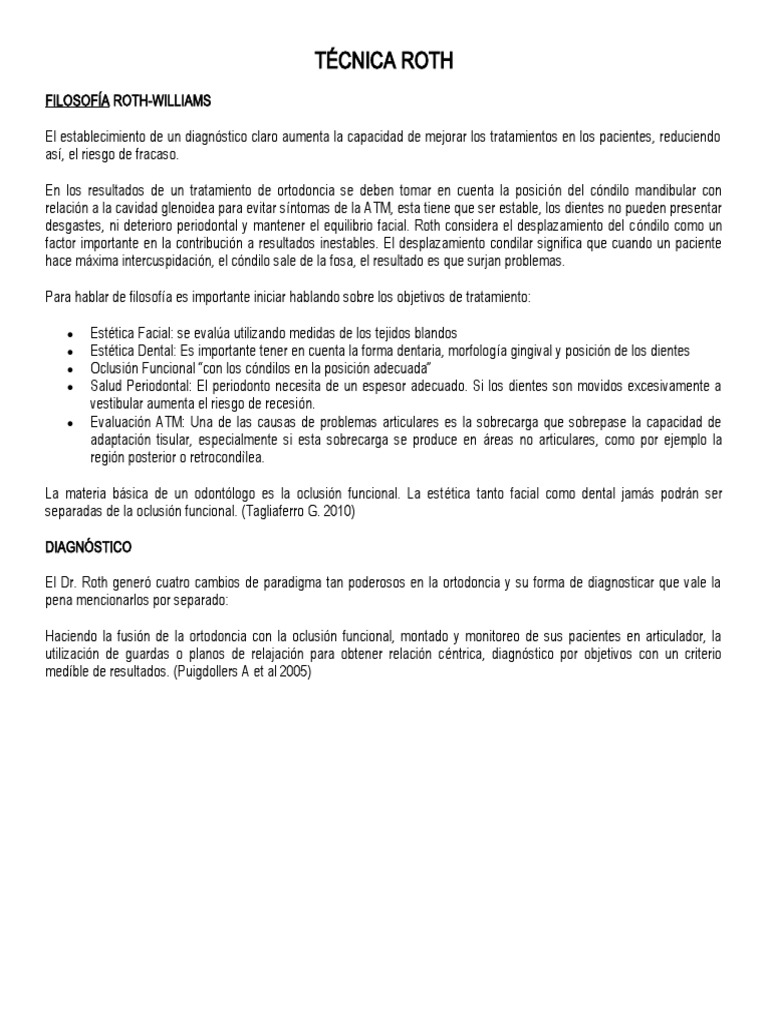 Técnica Roth en Ortodoncia: Diagnóstico y Prescripción | PDF ...