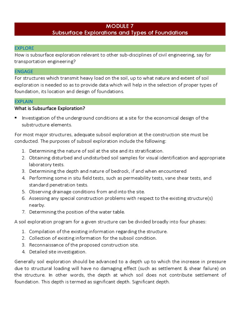 Subsurface Explorations and Types of Foundations: Explore | PDF ...