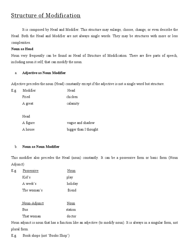 Structure of Modification | PDF | Verb | Adjective