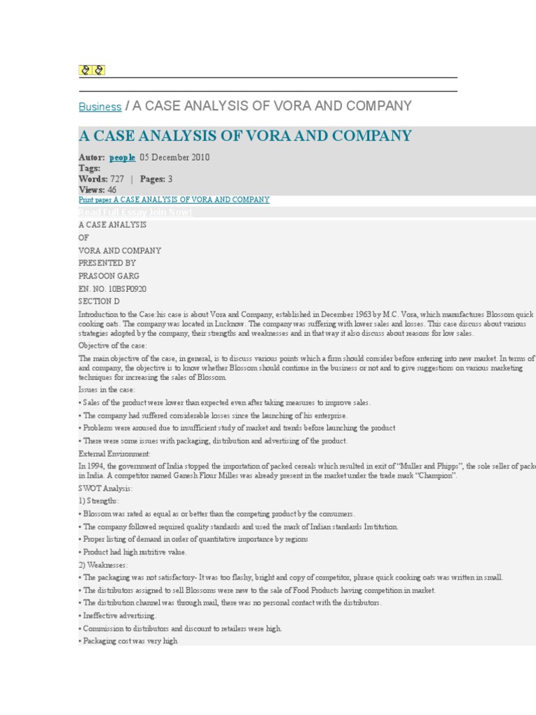 A Case Analysis of Vora and Company | PDF | Retail | Advertising