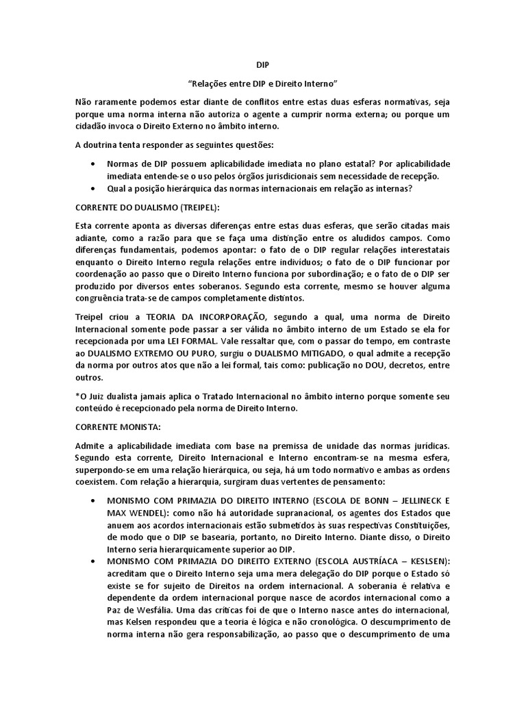 DIP - Aula 5 - Conflitos Entre Normas Internas e Externas | PDF | Tratado | Direito Internacional