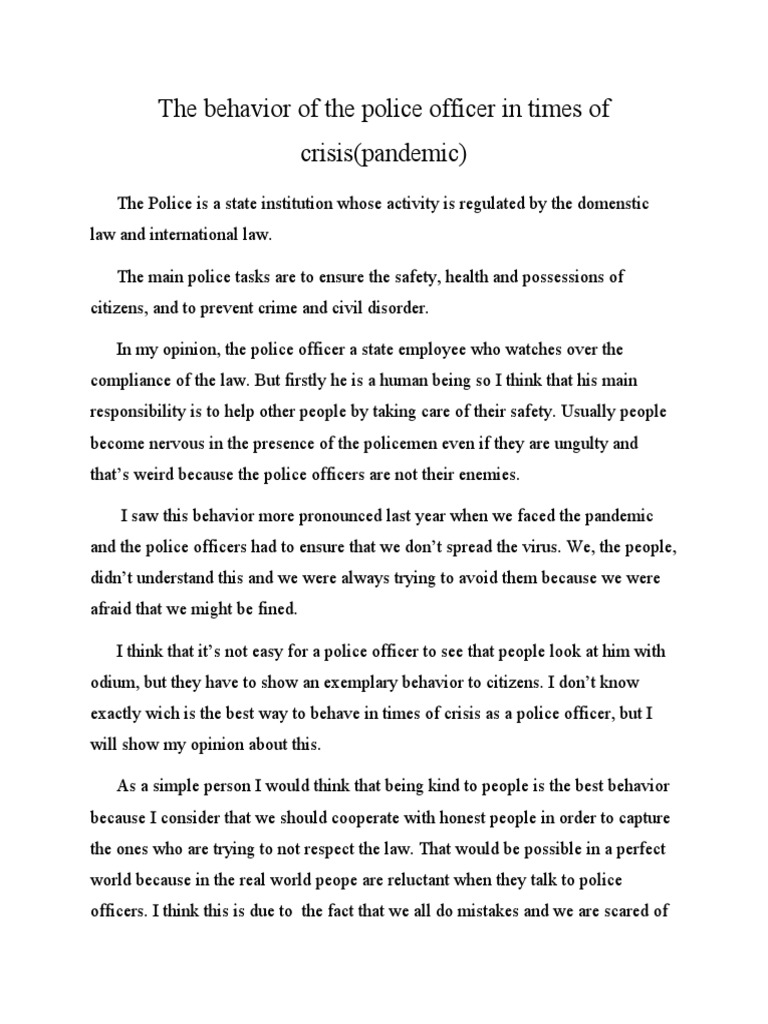 The Behavior of The Police Officer in Times of Crisis (Pandemic) | PDF ...