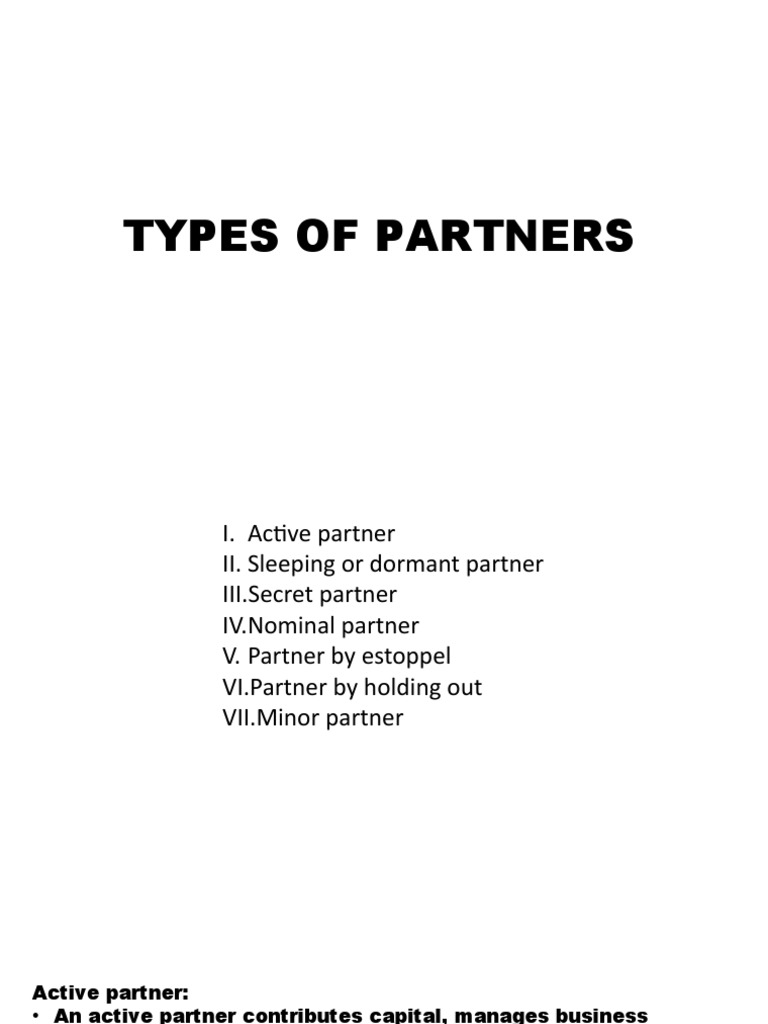 Types of Partners in Partnership Firm | PDF | Partnership | Private Law