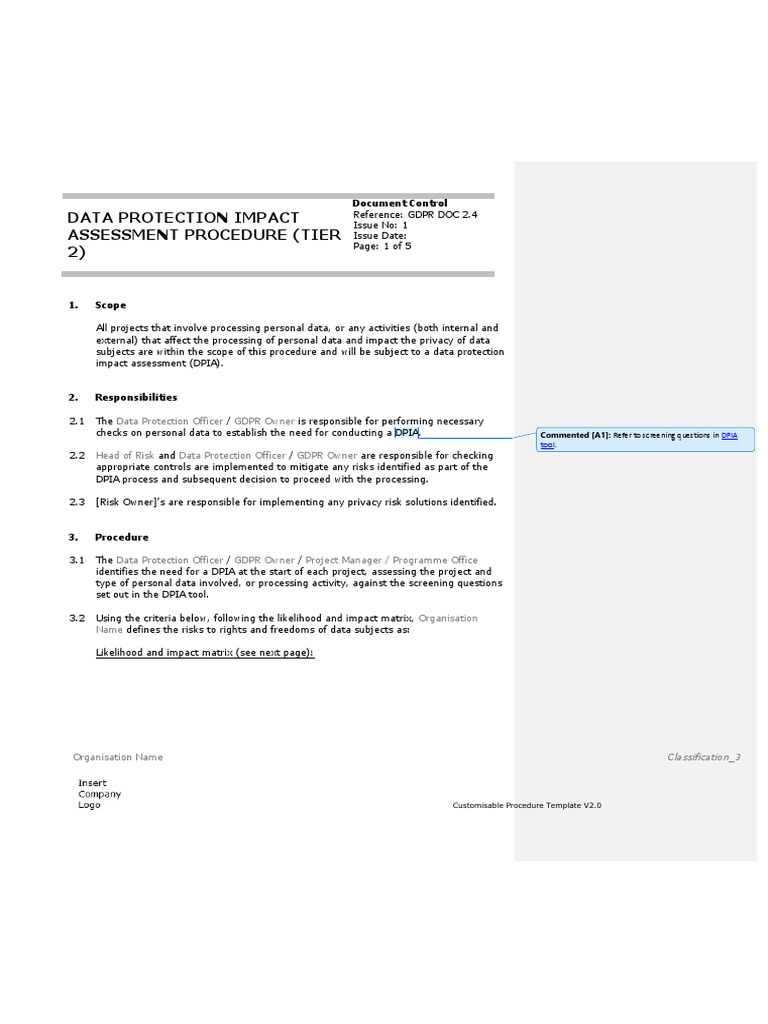Data Protection Impact Assessment Procedure (Tier 2) | PDF ...