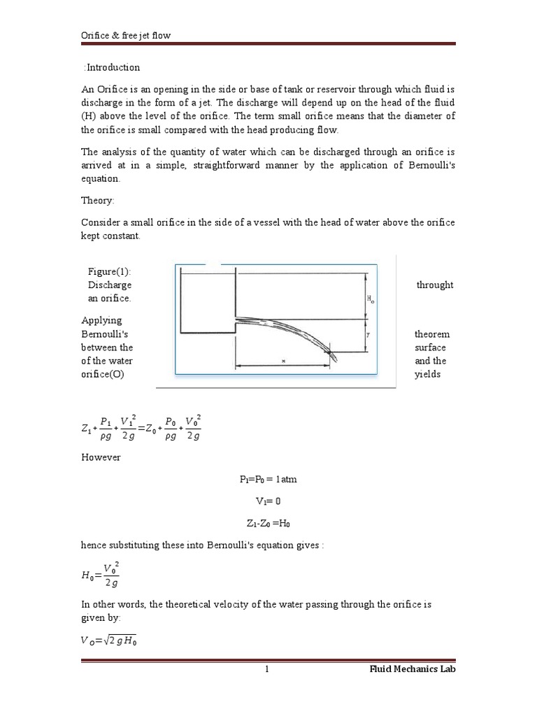 Orifice & free jet flow: Z P ρg V Z P ρg V | Download Free PDF | Fluid ...