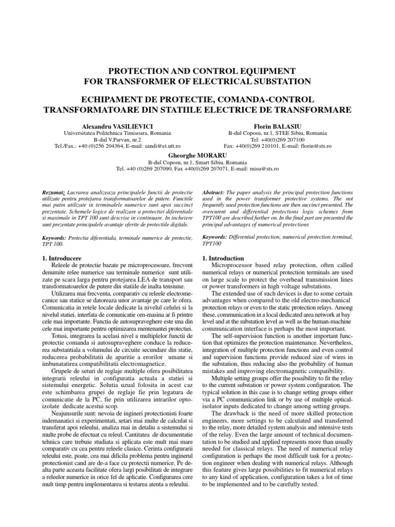 Protection and control equipment for power transformer substations ...