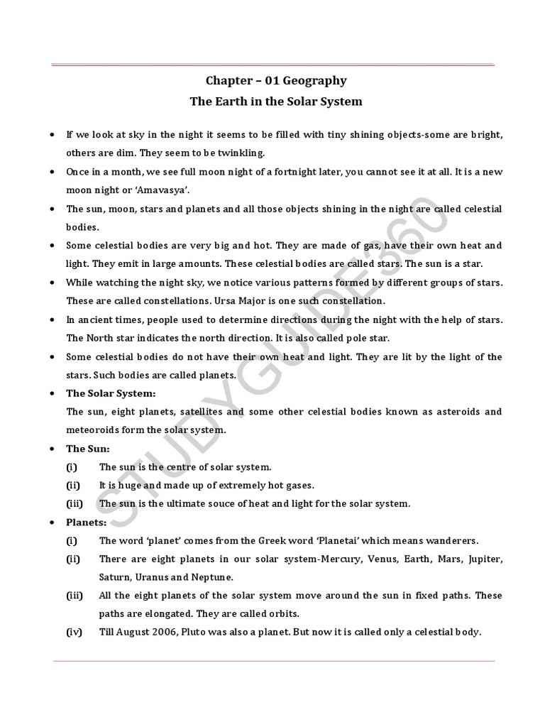 Studyguide360: Chapter - 01 Geography The Earth in The Solar System ...