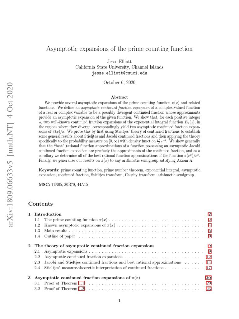 Asymptotic Expansions of the Prime Counting Function via Continued Fraction Theory | PDF ...