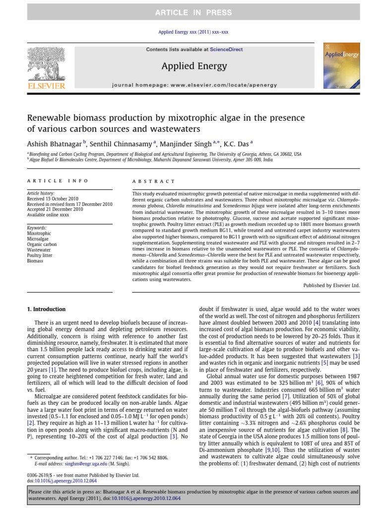 Biomass Production by Mixotrophic Algae | PDF | Algae Fuel | Biofuel
