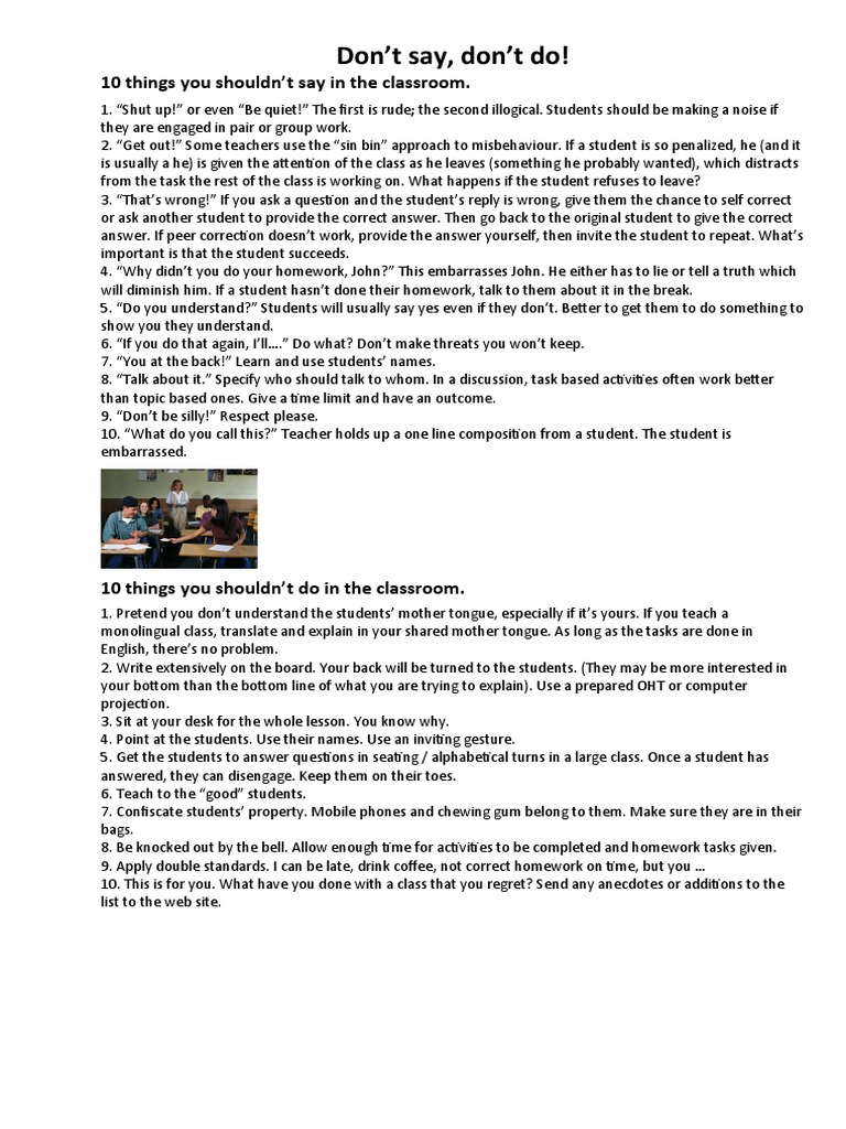 Classroom Management: 10 Don'ts | PDF | Classroom